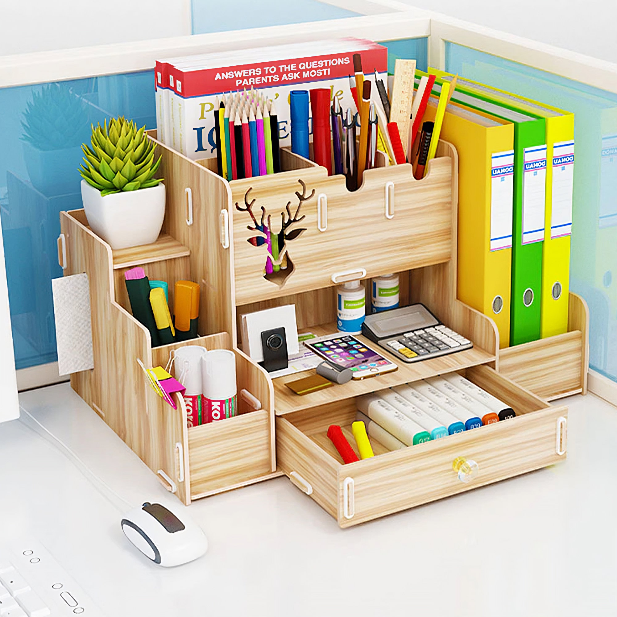 Wooden Desktop Organizer Multi-grid Office Desk Organizer Pen Pencil ...