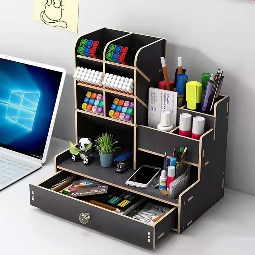 Wooden Multi-grid Desktop Organizer Office Desk Organizer Pen Holder ...