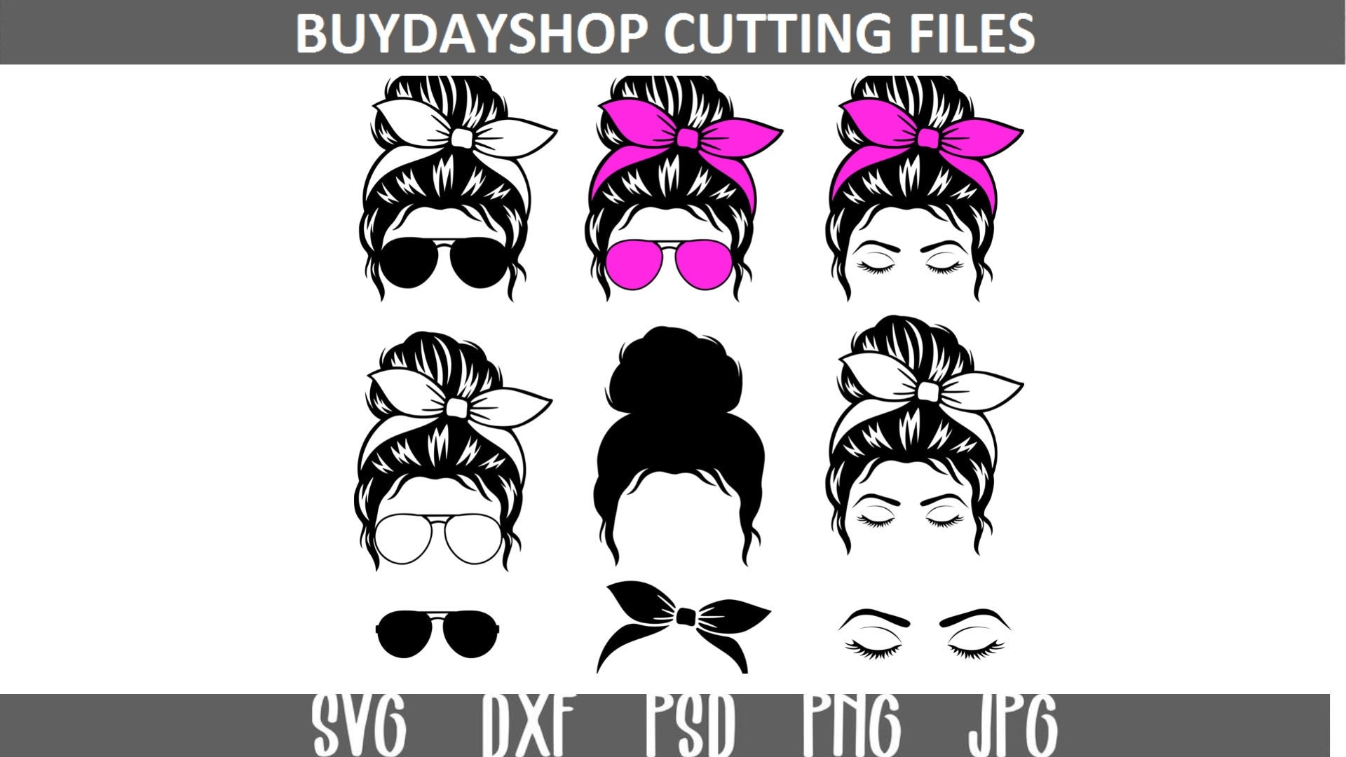 Messy Bun Svg Bundle Momlife With Glasses Svg Cricut And Etsy