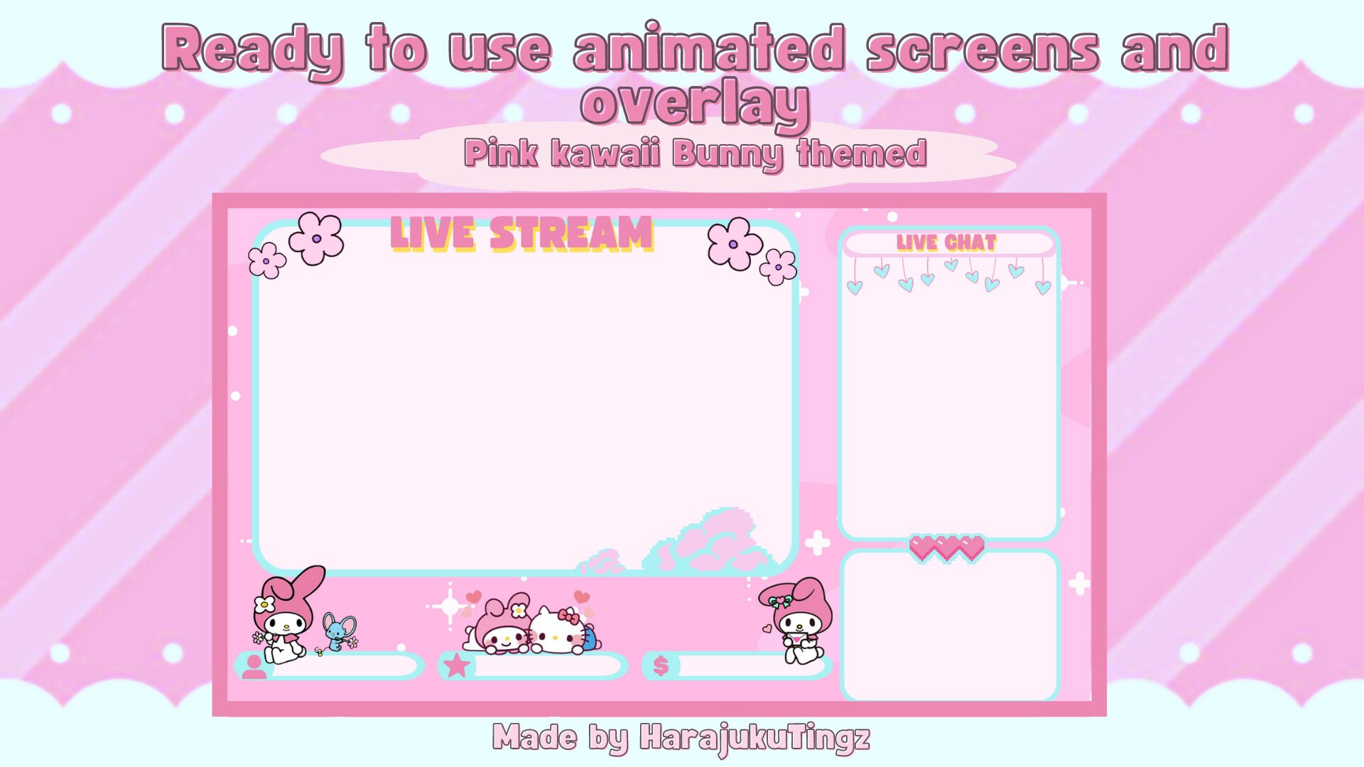 1920 X 1080 Pink Kawaii Twitch Stream Overlay With Animated Screens ...