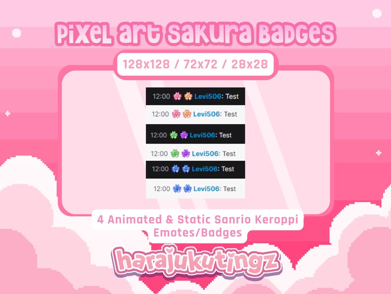 Pink Pixel Art Sakura Twitch Sub Bit Badges Kawaii 72x72 36x36 18x18 ...