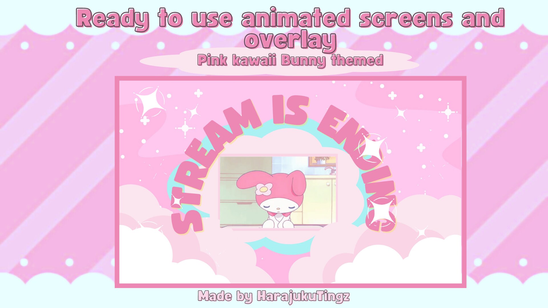 1920 X 1080 Pink Kawaii Twitch Stream Overlay With Animated Screens ...