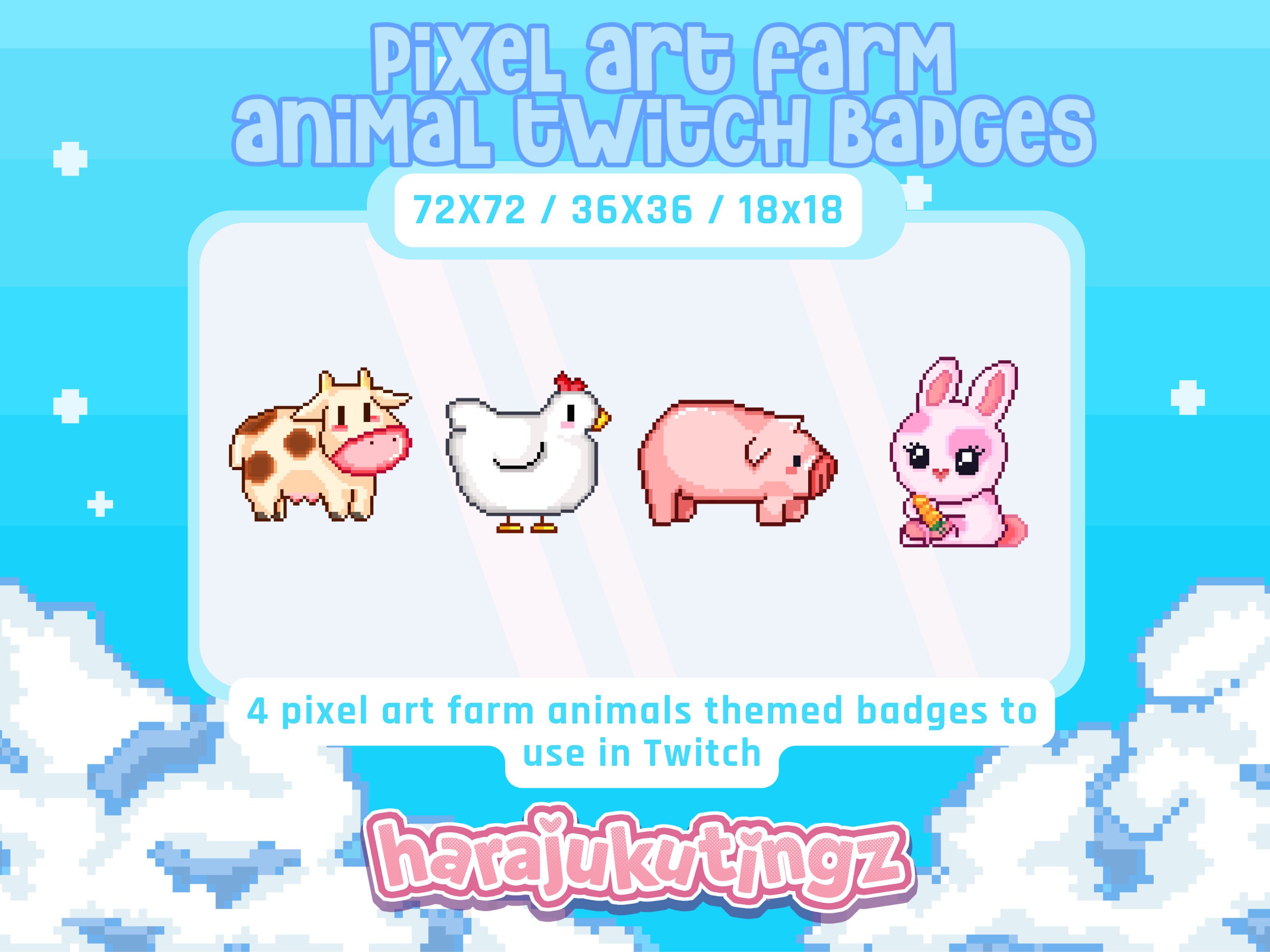 Pixel Art Farm Animals Twitch Badges Sub Bit 18x18 36x36 72x72 - Etsy ...