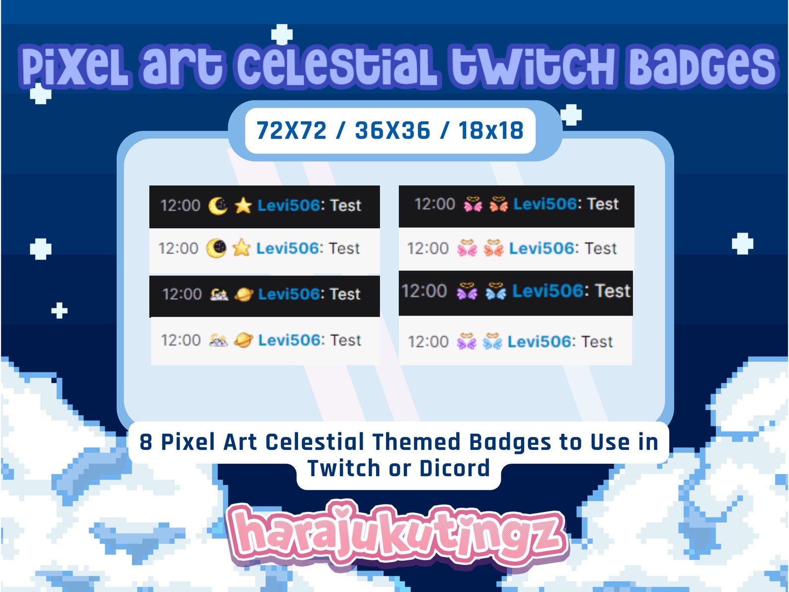Pixel Art Celestial Twitch Badge Pack | 18x18 | 36x36 | 72x72 | Moon ...
