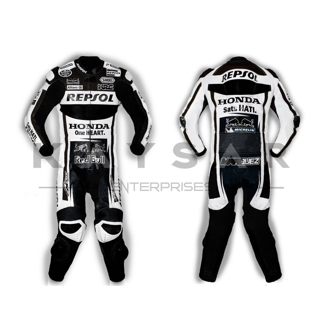 Honda Repsol Motogp Suit Black Motorbike Motorcycle Real Leather Biking ...
