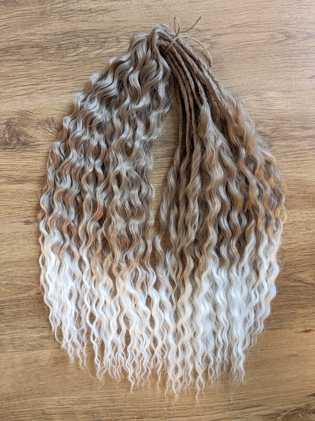 Dark Blonde to White Ombre Curl Dreads Synthetic Crochet Extensions ...