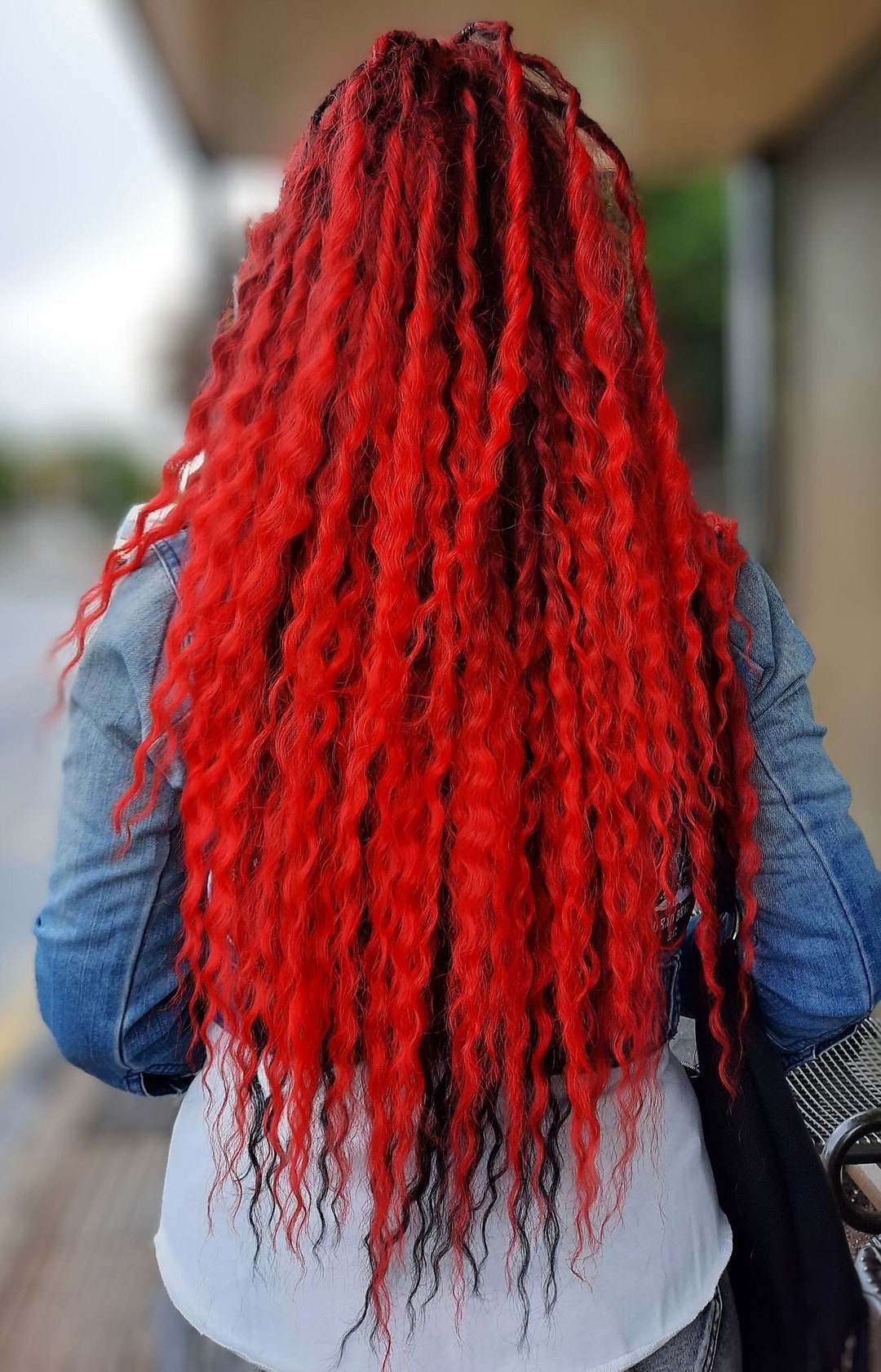 Ombre Black/red Curl Dreads Synthetic Crochet Extensions Black/red Boho ...