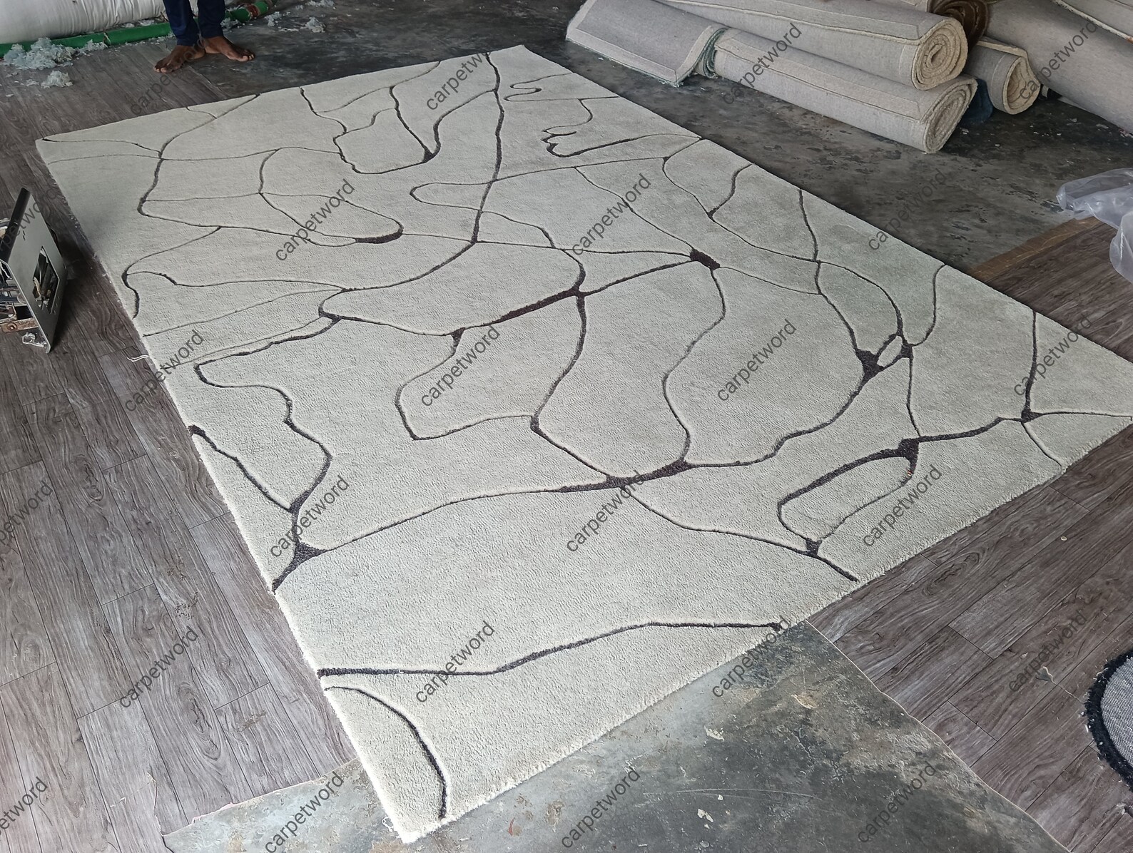 Modern Hand Tufted Rug 100% Woolen Carpet With Beige and Brown for Hall ...