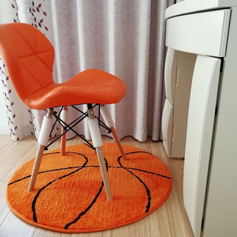 Basketball Round Handmade Tufted Orange Black 100% Wool Rug for Any ...