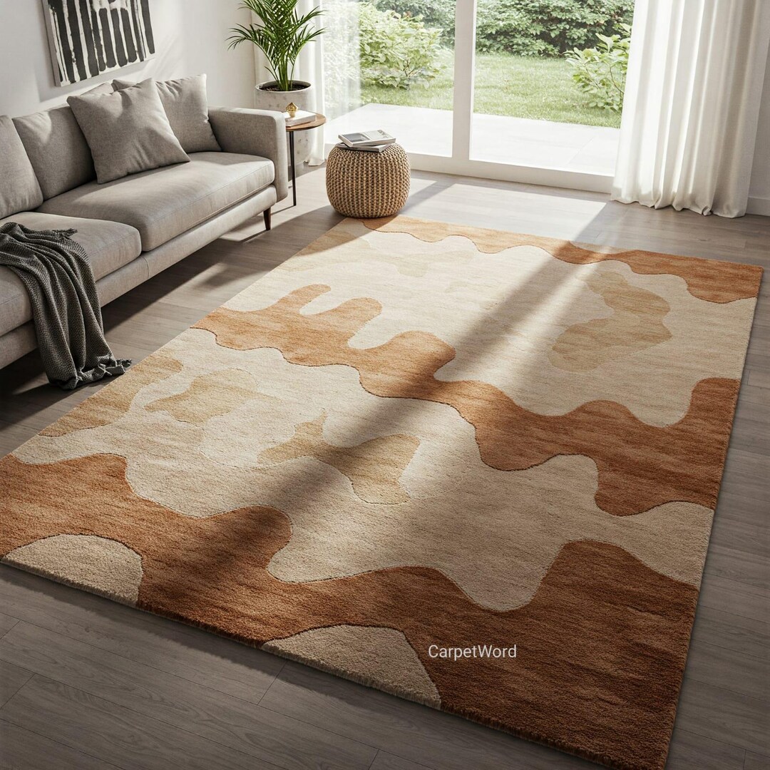 Beige Brown Abstract Hand Tufted Rugs, 8x10 Contemporary Rugs for ...