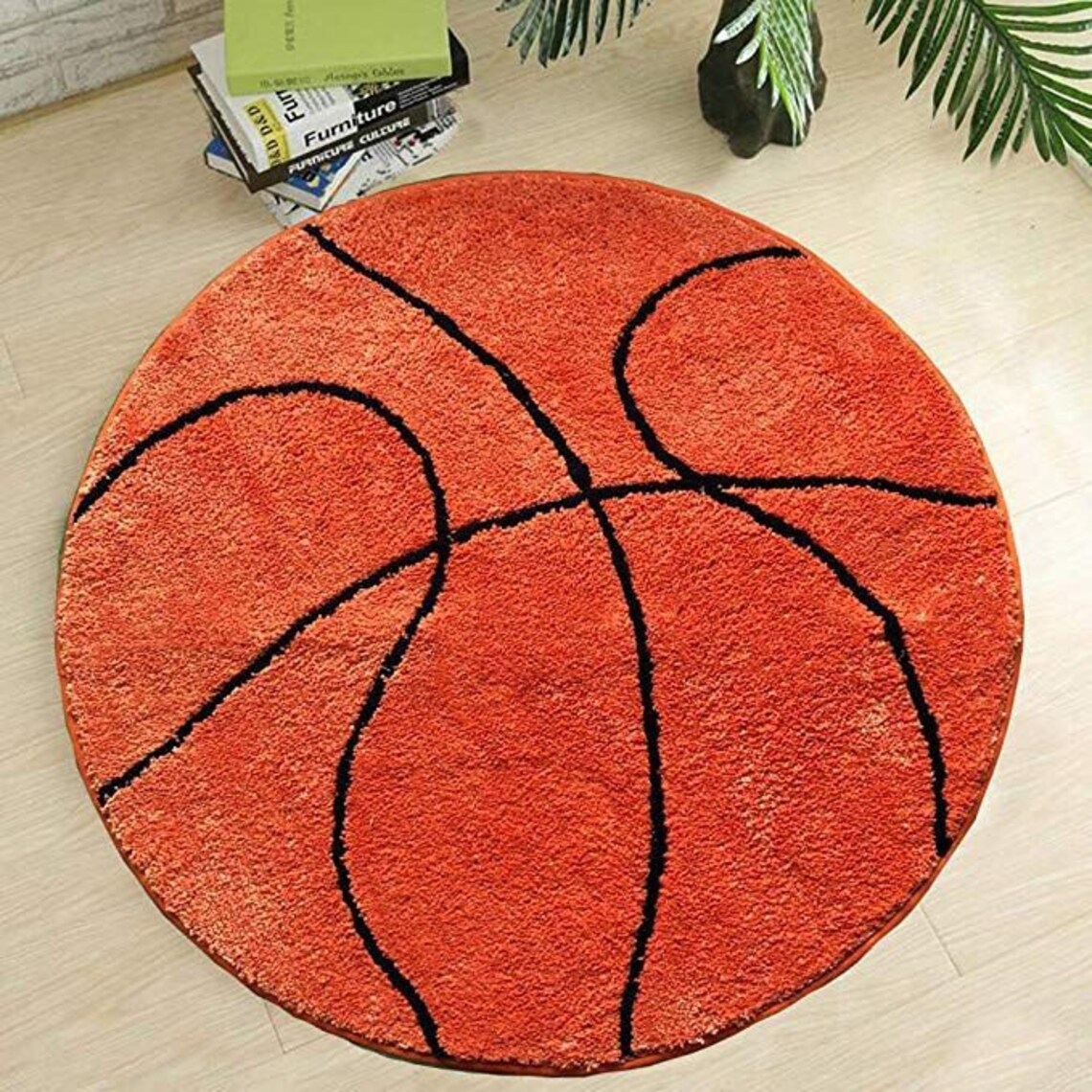 Basketball Round Handmade Tufted Orange Black 100% Wool Rug - Etsy