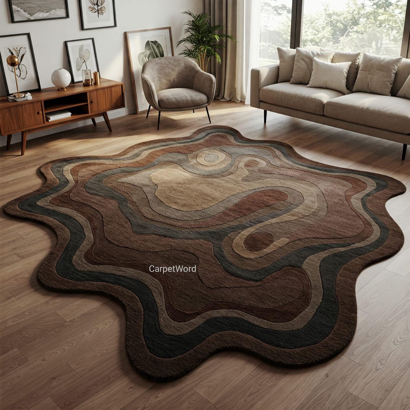 Dark Brown Grey Beige Abstract Hand Tufted Wool Area Rugs, 8x10 Amoeba ...