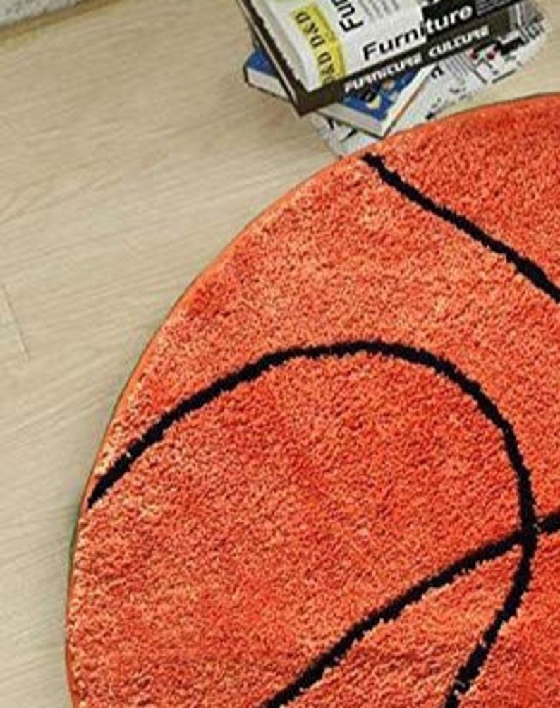 Basketball Round Handmade Tufted Orange Black 100% Wool Rug for Any ...
