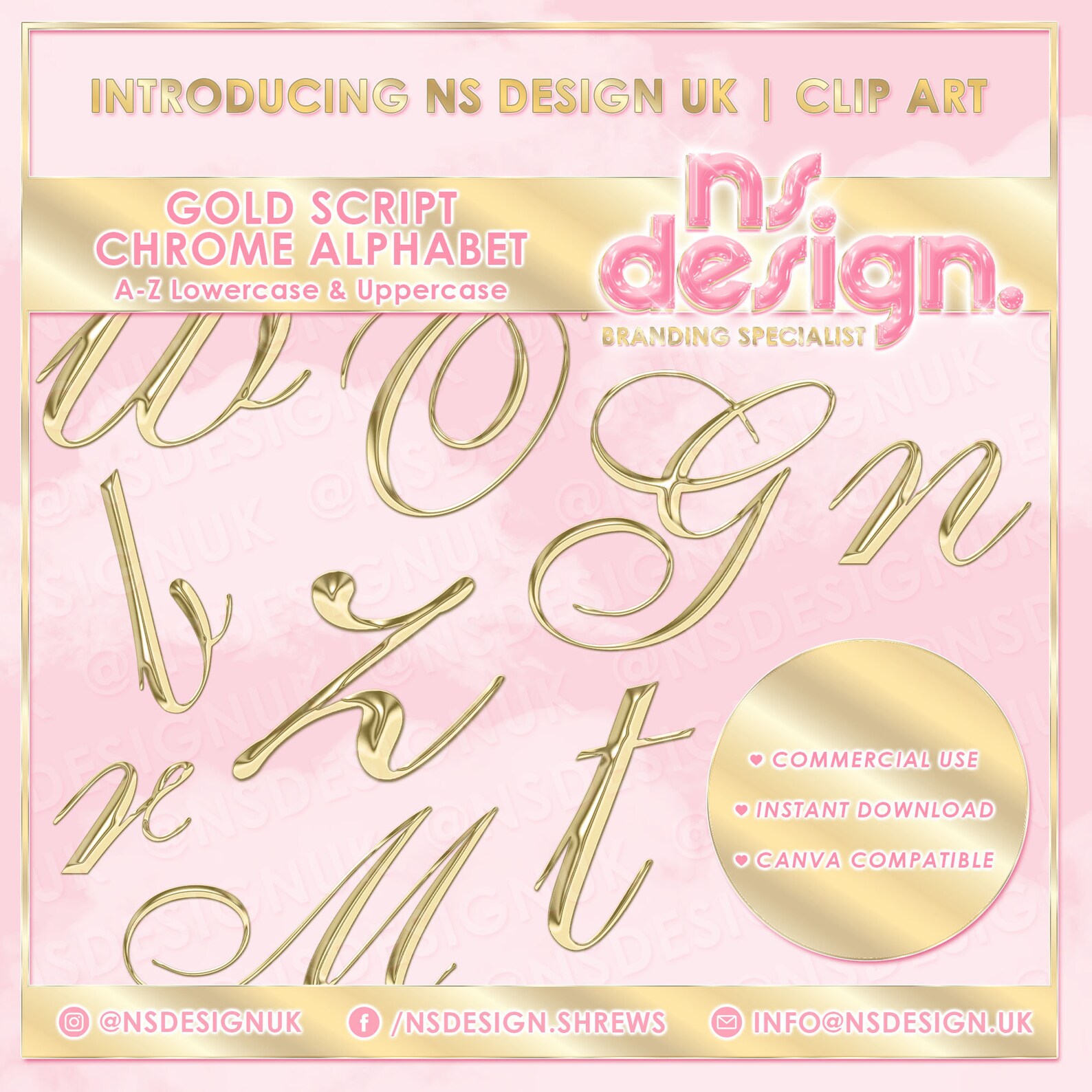 A-Z Gold Script Chrome 3D Letters, Gold Script Chrome Alphabet, Chrome ...