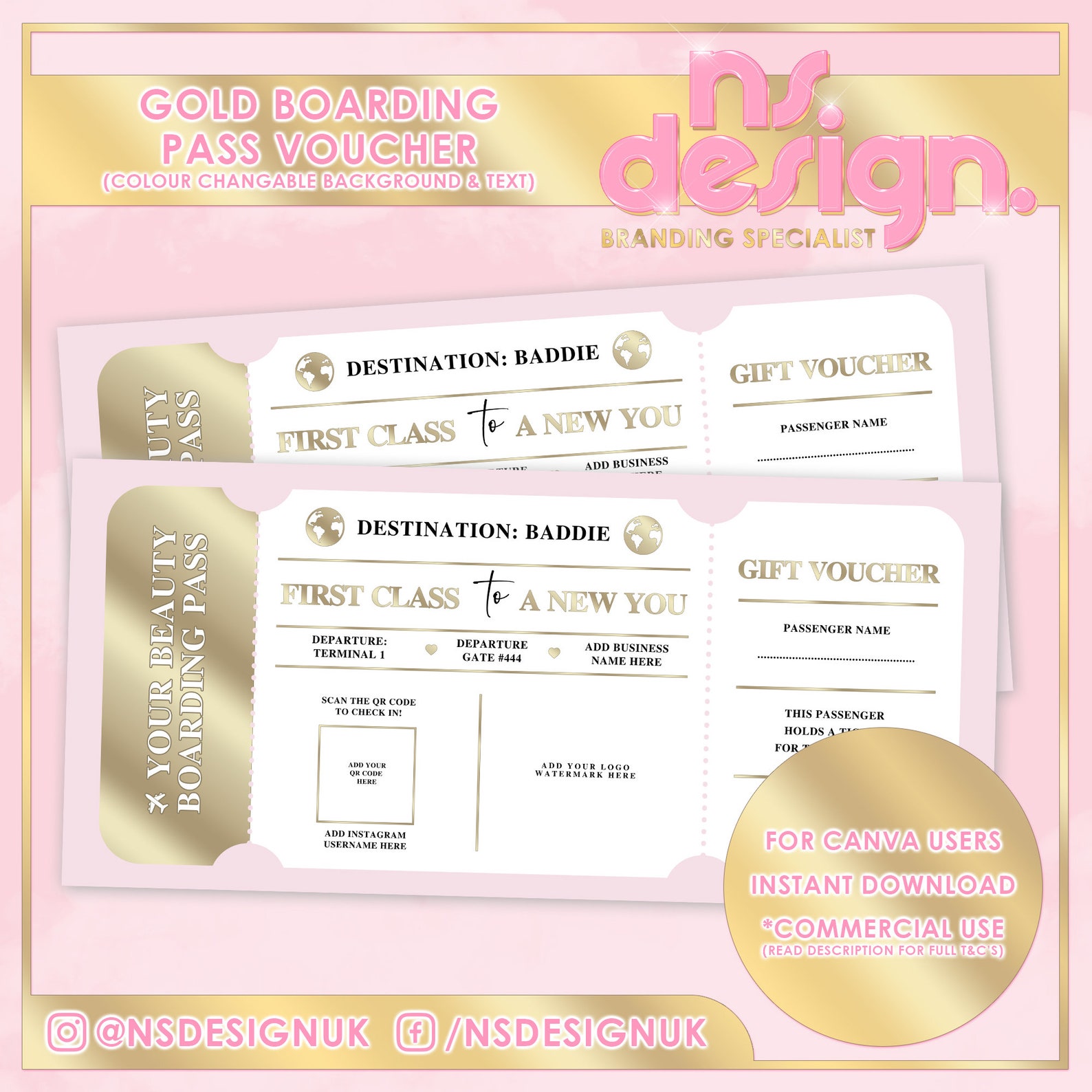 Boarding Pass Gift Voucher Design, Canva Editable, Gold, Editable ...