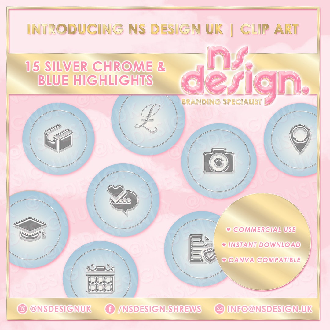 15 Instagram Highlight Story Icons Blue and Silver Chrome, Instagram ...