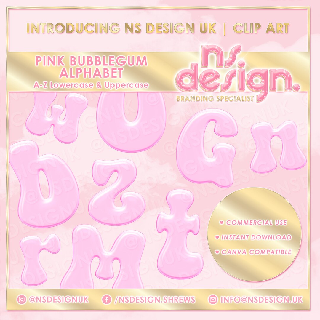 A-Z Pink Bubblegum Letters, Pink Bubblegum Alphabet, PNG Letters ...