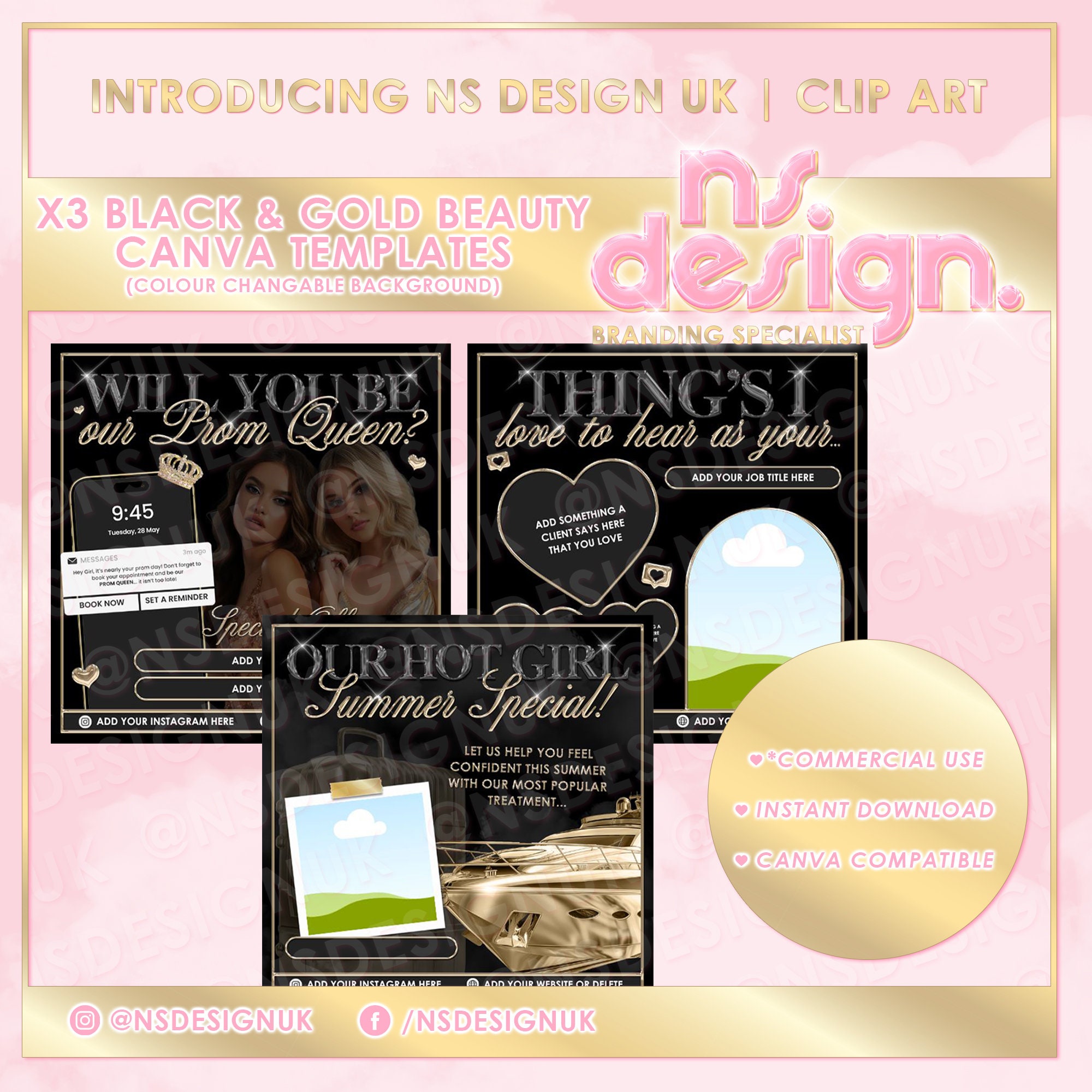 X3 Generic Beauty Social Media Posts, Editable Canva Template ...