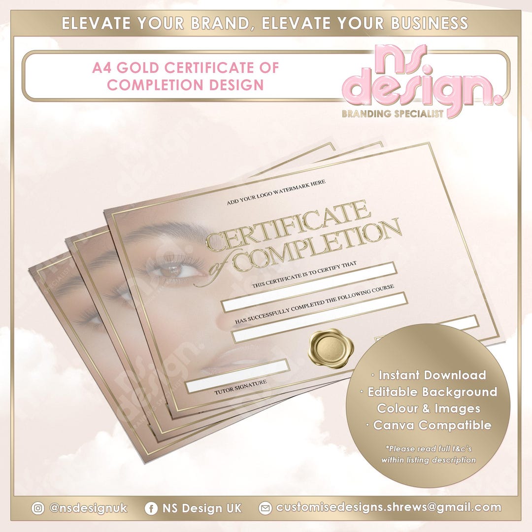 Certificate of Completion Template Design, Canva, Editable Background ...