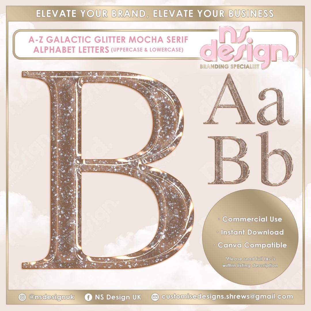 A-Z Galactic Glitter Mocha Brown Serif Letters, Mocha Brown Glossy ...
