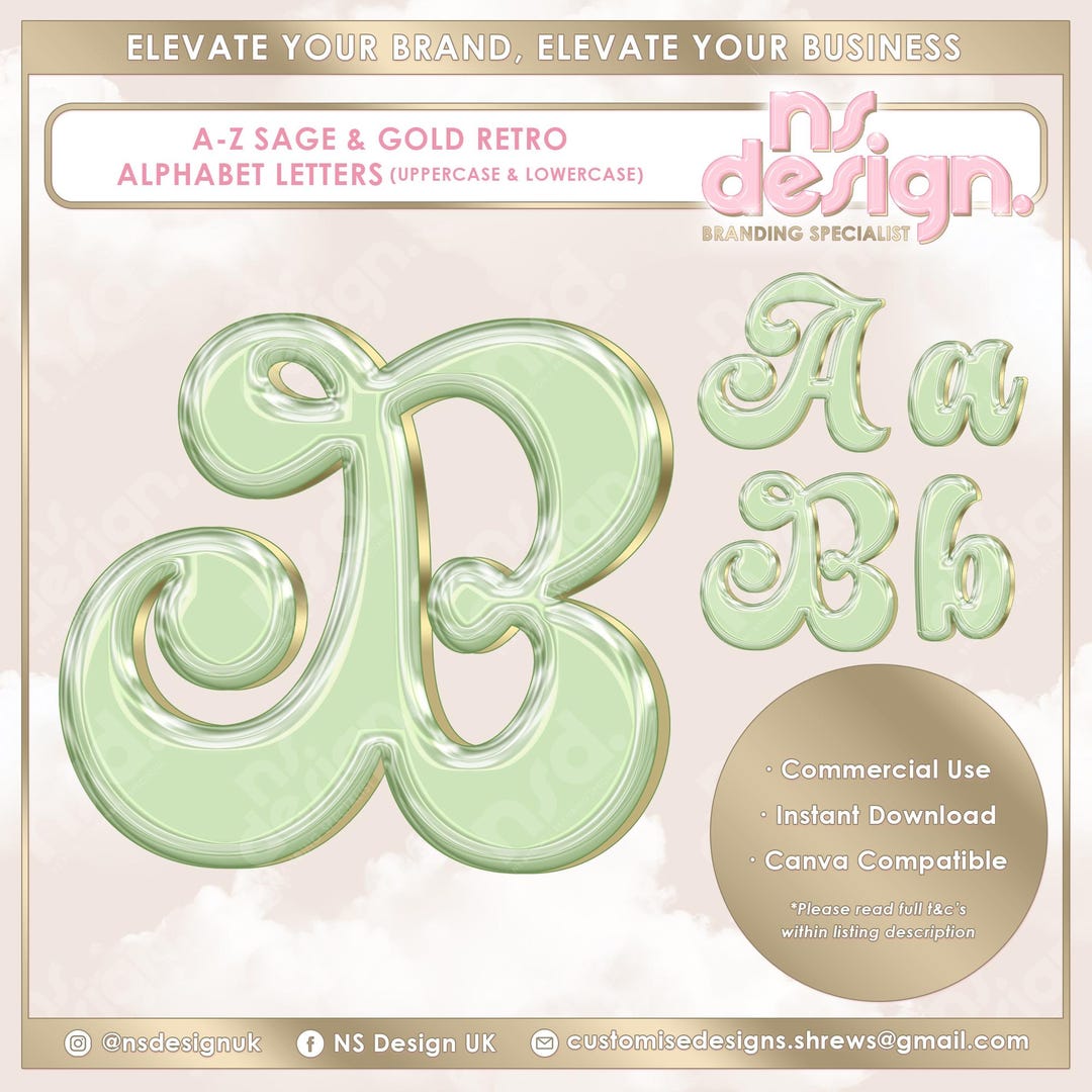 A-Z Sage and Gold Glossy Retro Letters, Sage and Gold Glossy Alphabet ...