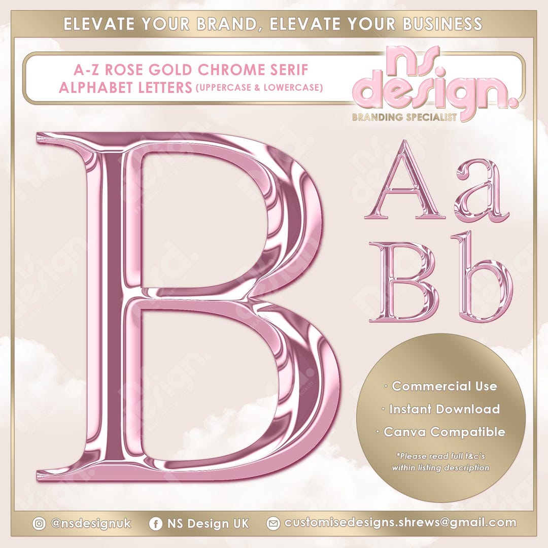A-Z Gold Chrome 3D Letters, Rose Gold Chrome Alphabet, Chrome Alphabet ...