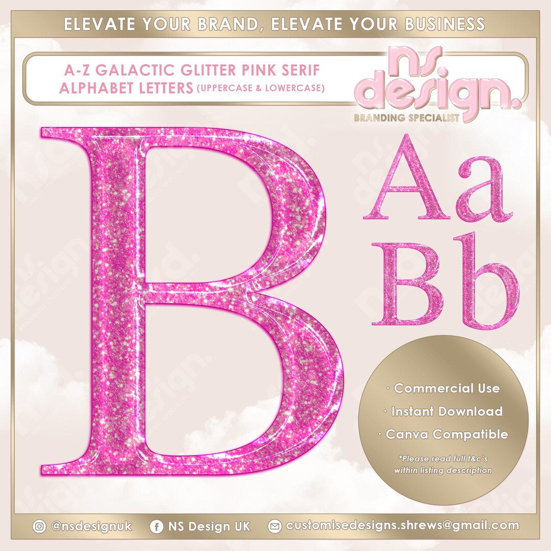 A-Z Galactic Glitter Pink Serif Letters, Pink Glossy Alphabet, Galaxy ...