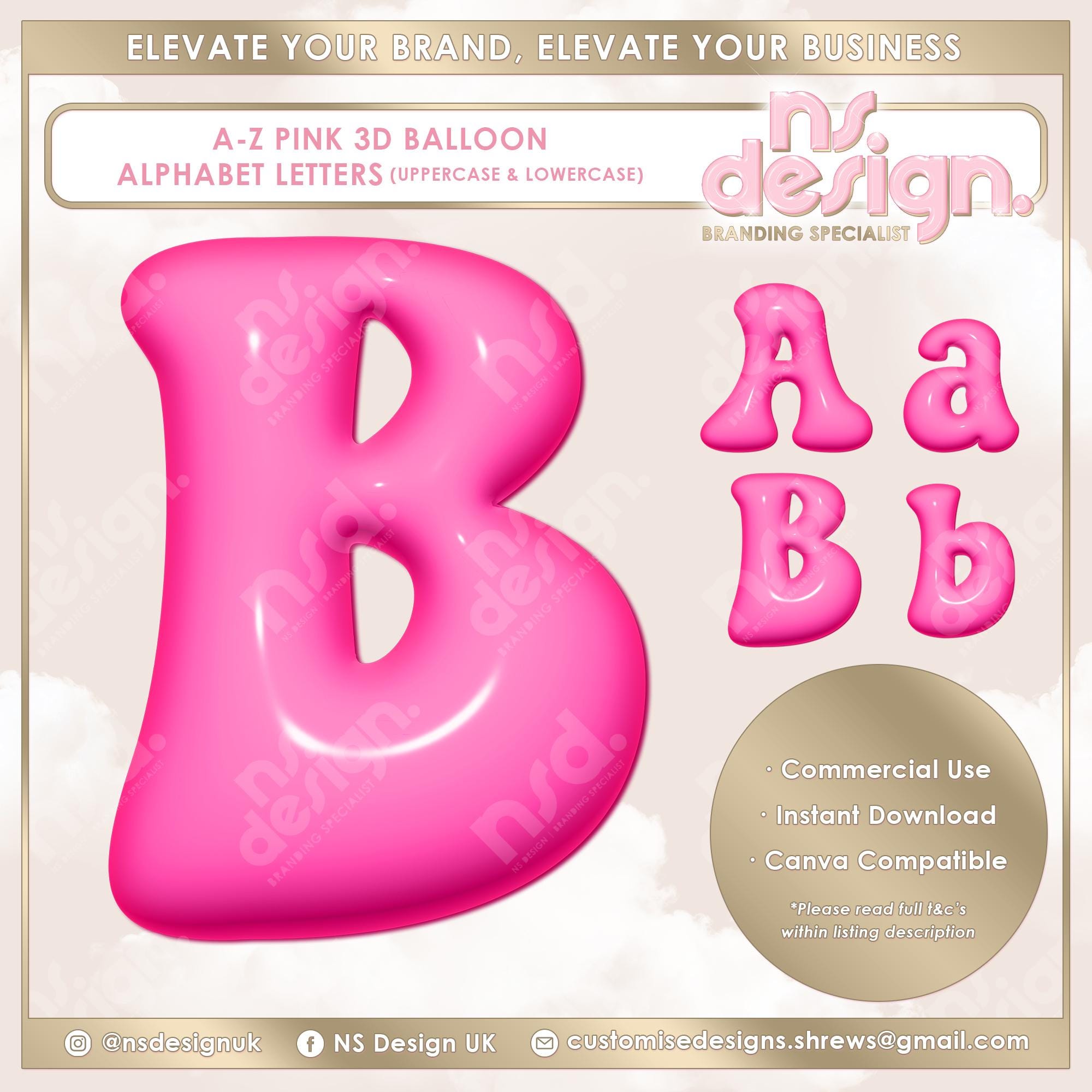A-Z Pink Glossy Balloon 3D Bubble Letters, Gloss Shine Alphabet ...