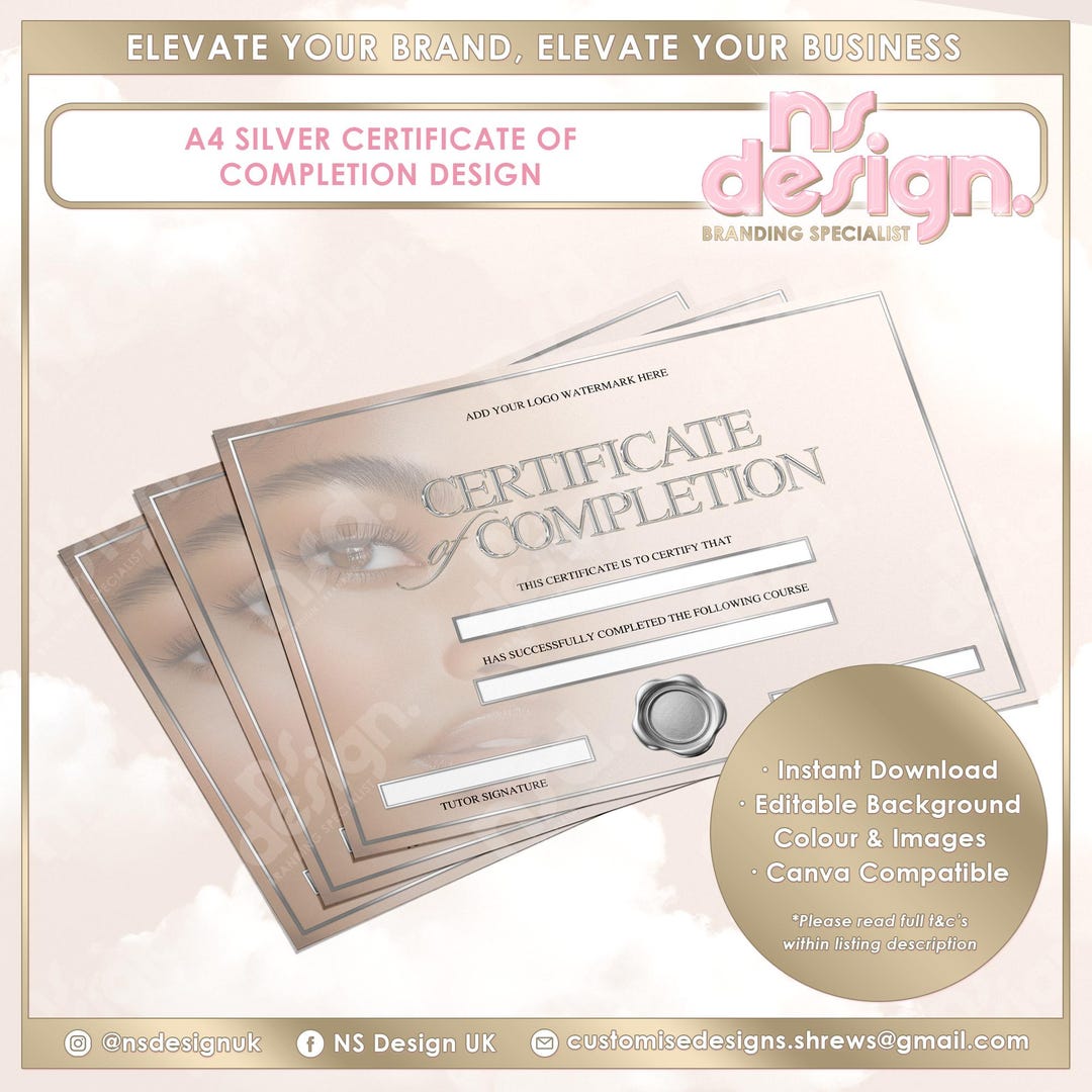 Certificate of Completion Template Design, Canva, Editable Background ...