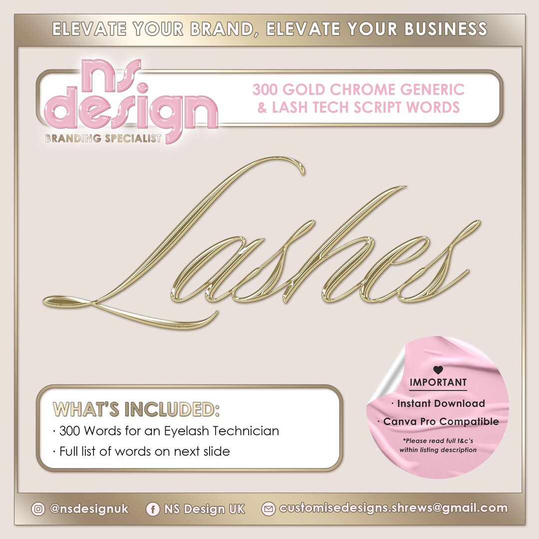 300 Lash Technician Gold Chrome 3D Words, Gold Chrome Words, PNG Words ...