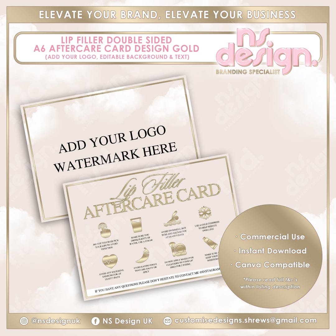 A6 Postcard, Aftercare Card Template Design, Canva, Editable, Gold, A6 ...