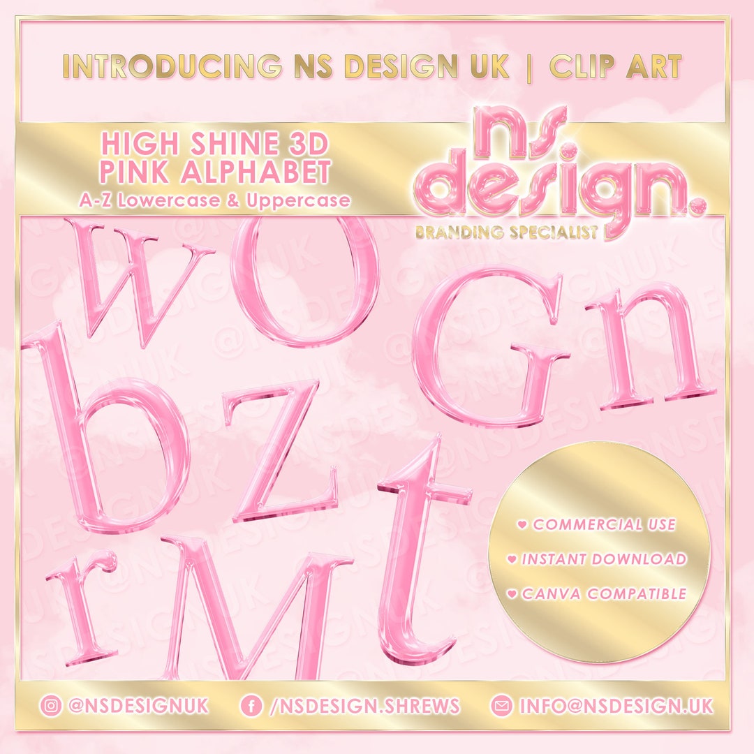 A-Z High Shine Pink 3D Letters, High Shine Pink Alphabet, High Shine ...