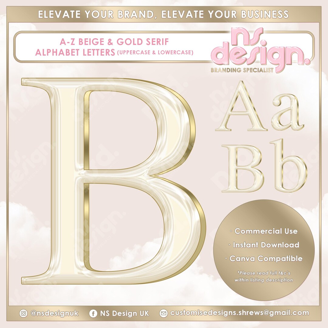 A-Z Beige and Gold Glossy Serif Letters, Beige and Gold Glossy Alphabet ...