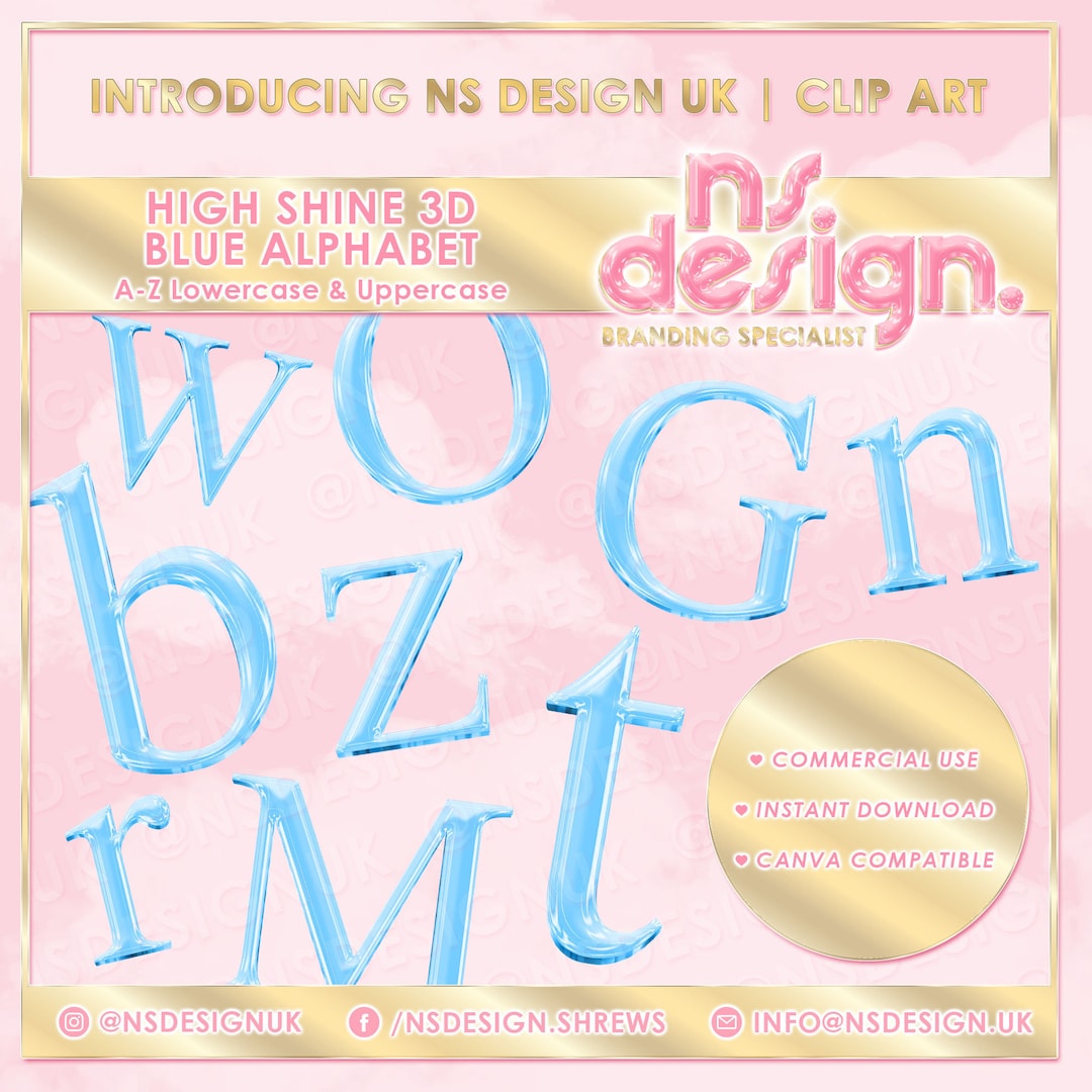 A-Z High Shine Blue 3D Letters, High Shine Blue Alphabet, High Shine ...