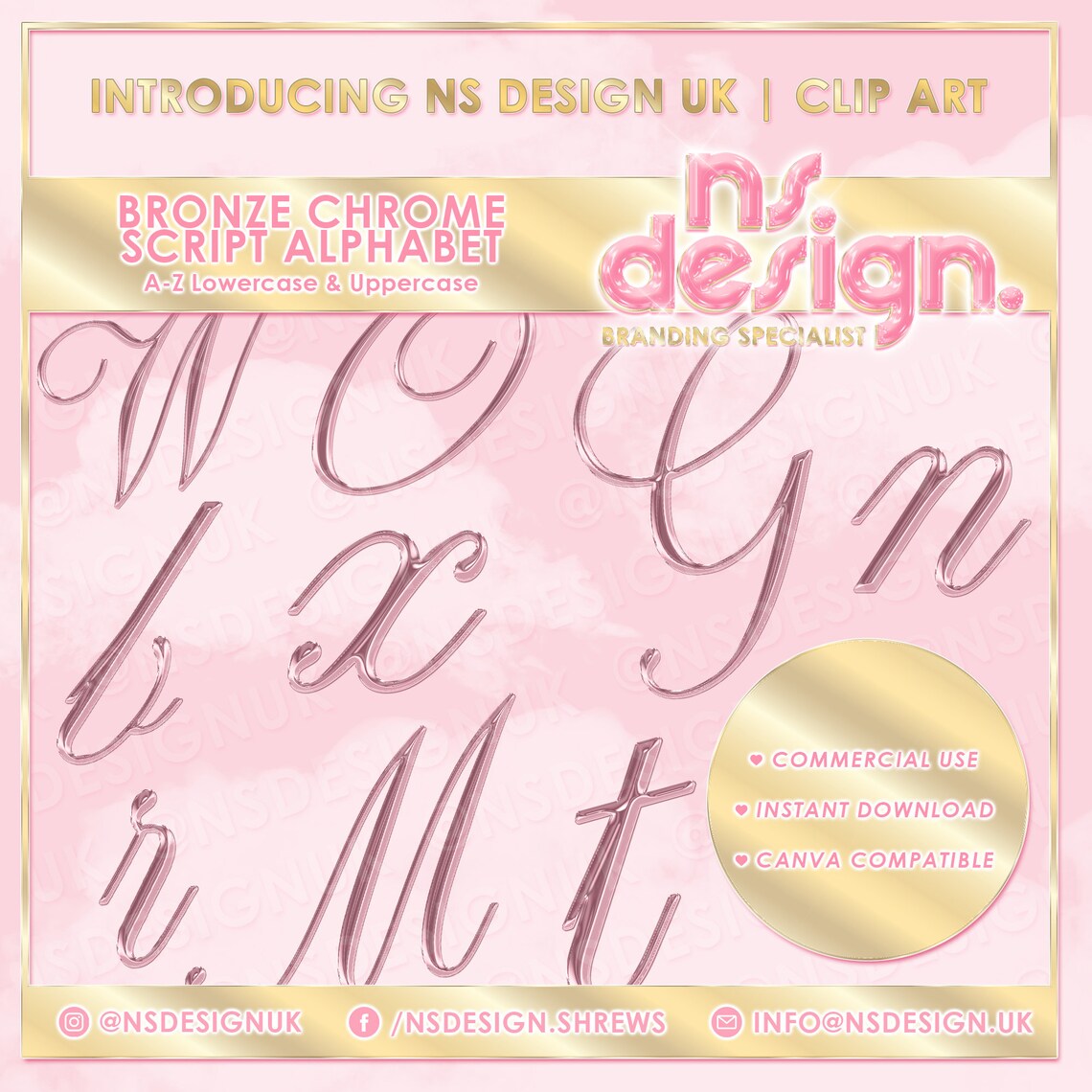 A-Z Rose Gold Script Chrome 3D Letters, Rose Gold Script Chrome ...