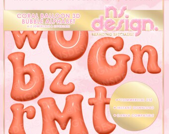A-Z Brown Glossy Balloon 3D Bubble Letters, Gloss Shine Alphabet ...