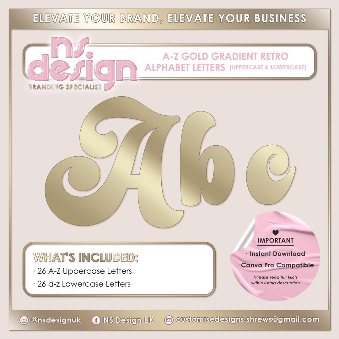 A-Z Gold Gradient Matte Retro Letters, Gold Retro Alphabet, Gradient ...