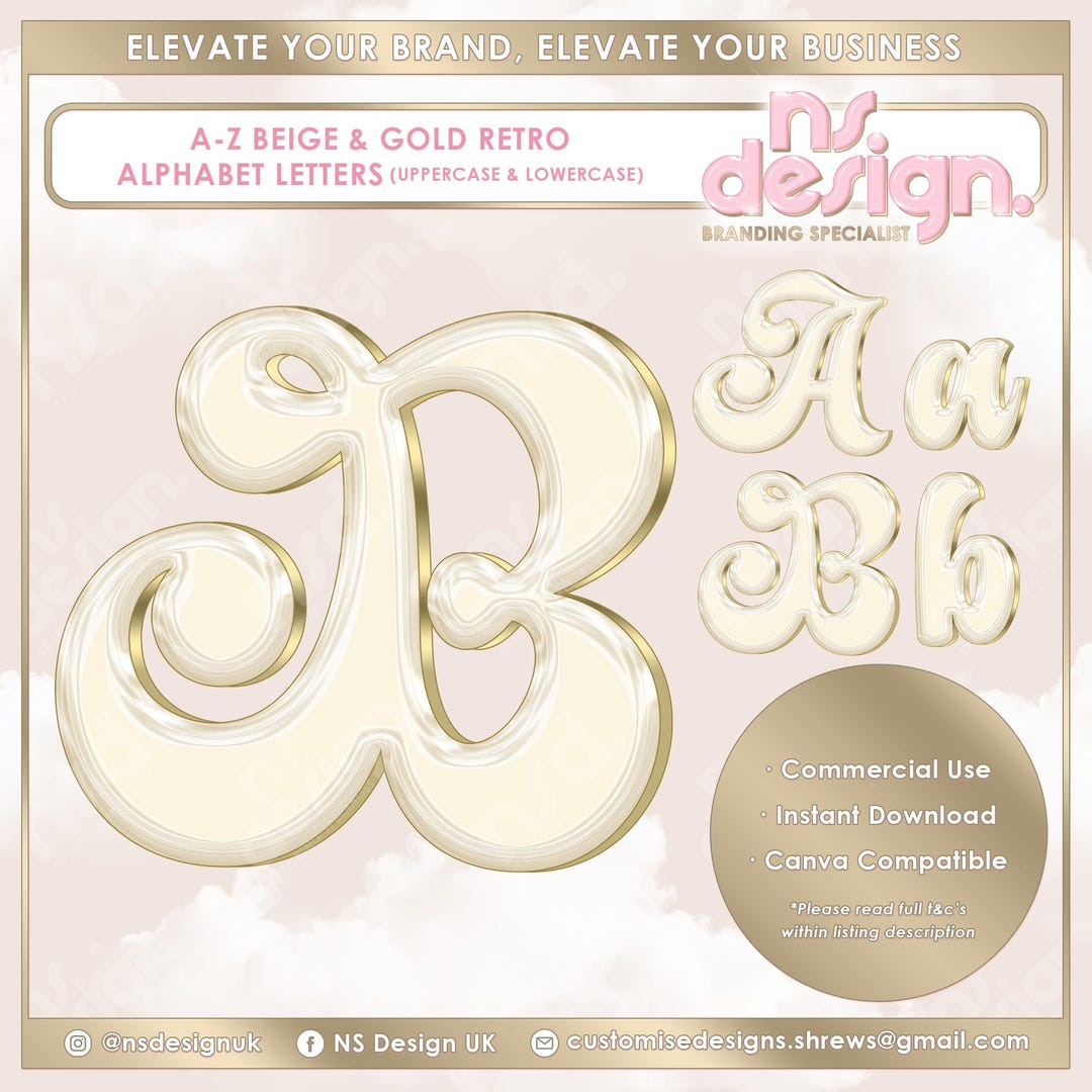 A-Z Beige and Gold Glossy Retro Letters, Beige and Gold Glossy Alphabet ...