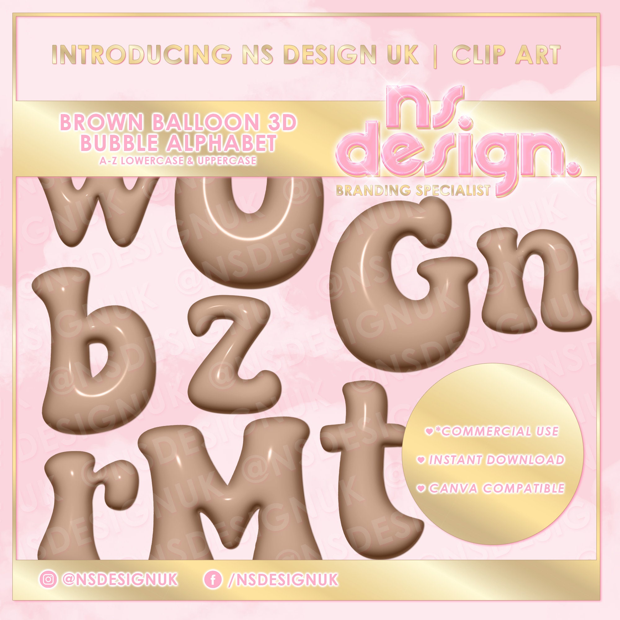 A-Z Brown Glossy Balloon 3D Bubble Letters, Gloss Shine Alphabet ...