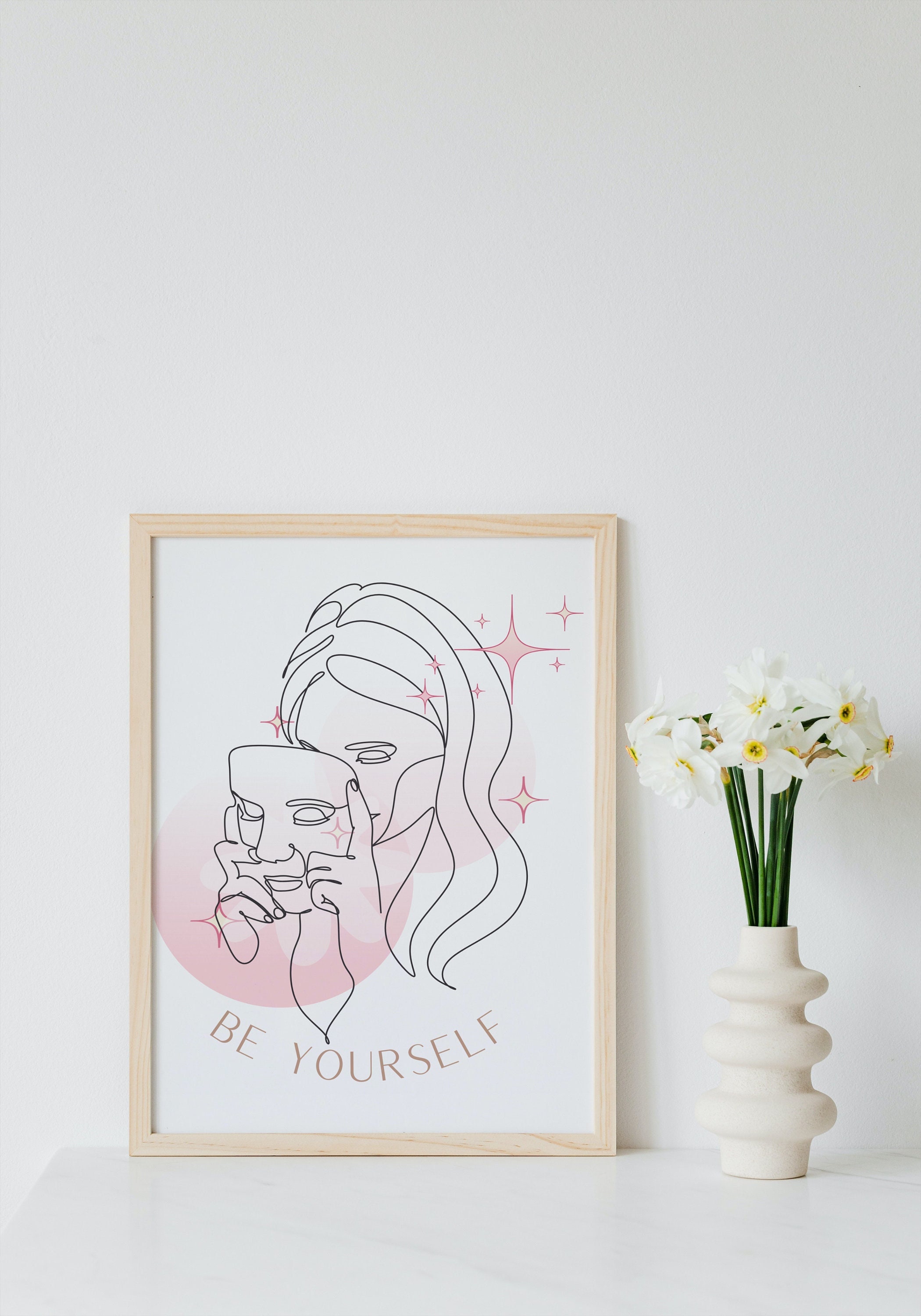 Be Yourself Line Drawing Art Print Empowering Woman Taking off Mask ...