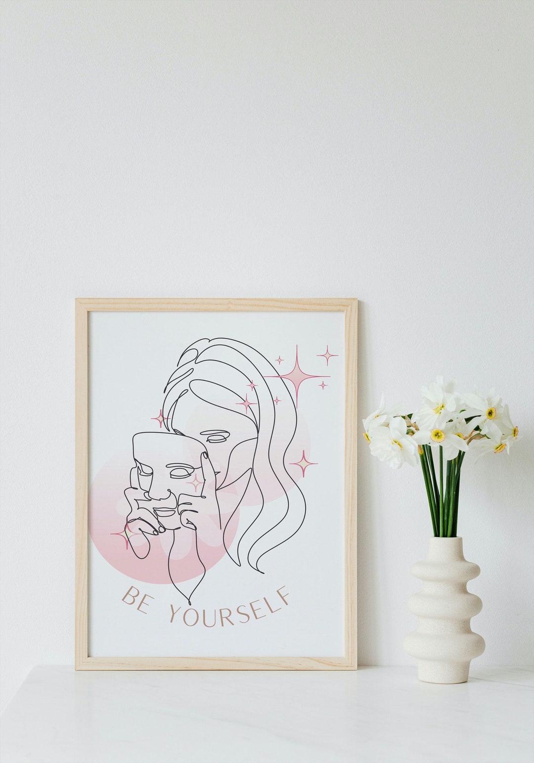 Be Yourself Line Drawing Art Print Empowering Woman Taking off Mask ...