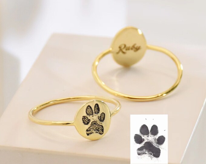 Personalized Paw Print Ring •pet Memorial Gift •custom Paw Print Ring ...