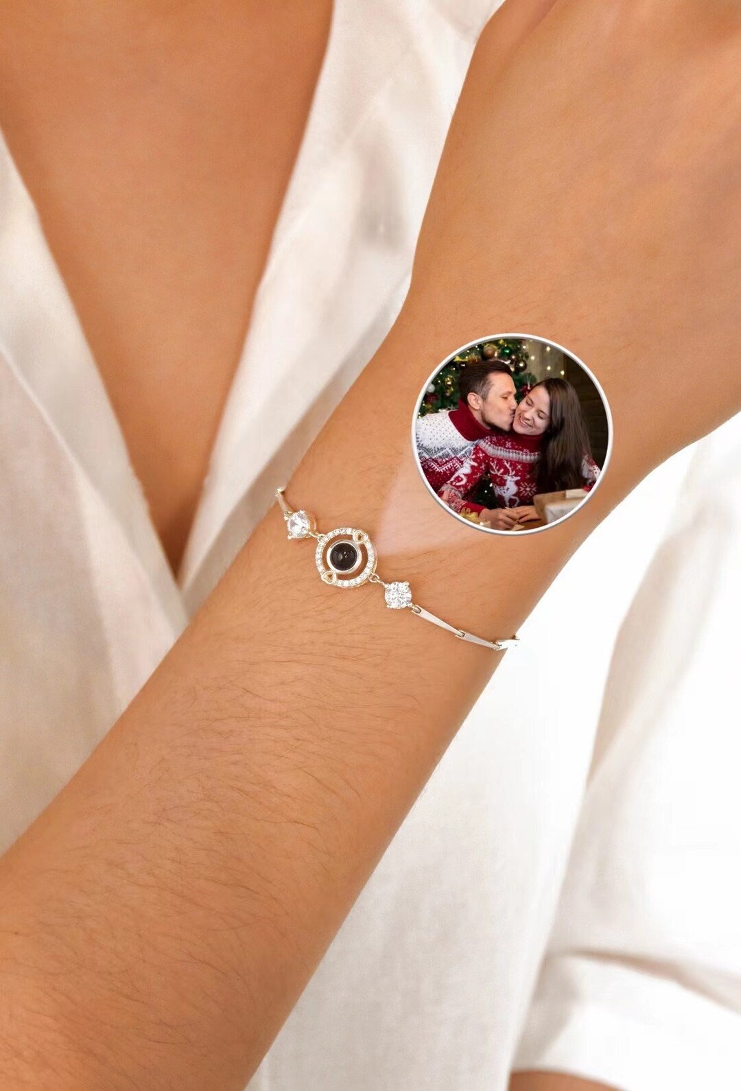 Custom Photo Bracelet • Custom Photo Projection Bracelet With Birthstone • Photo Memorial ...