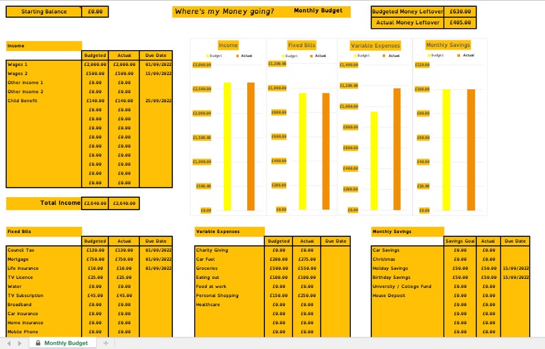 Dyslexic Friendly, Simple Monthly Budget Spreadsheet, Accessible, Excel ...