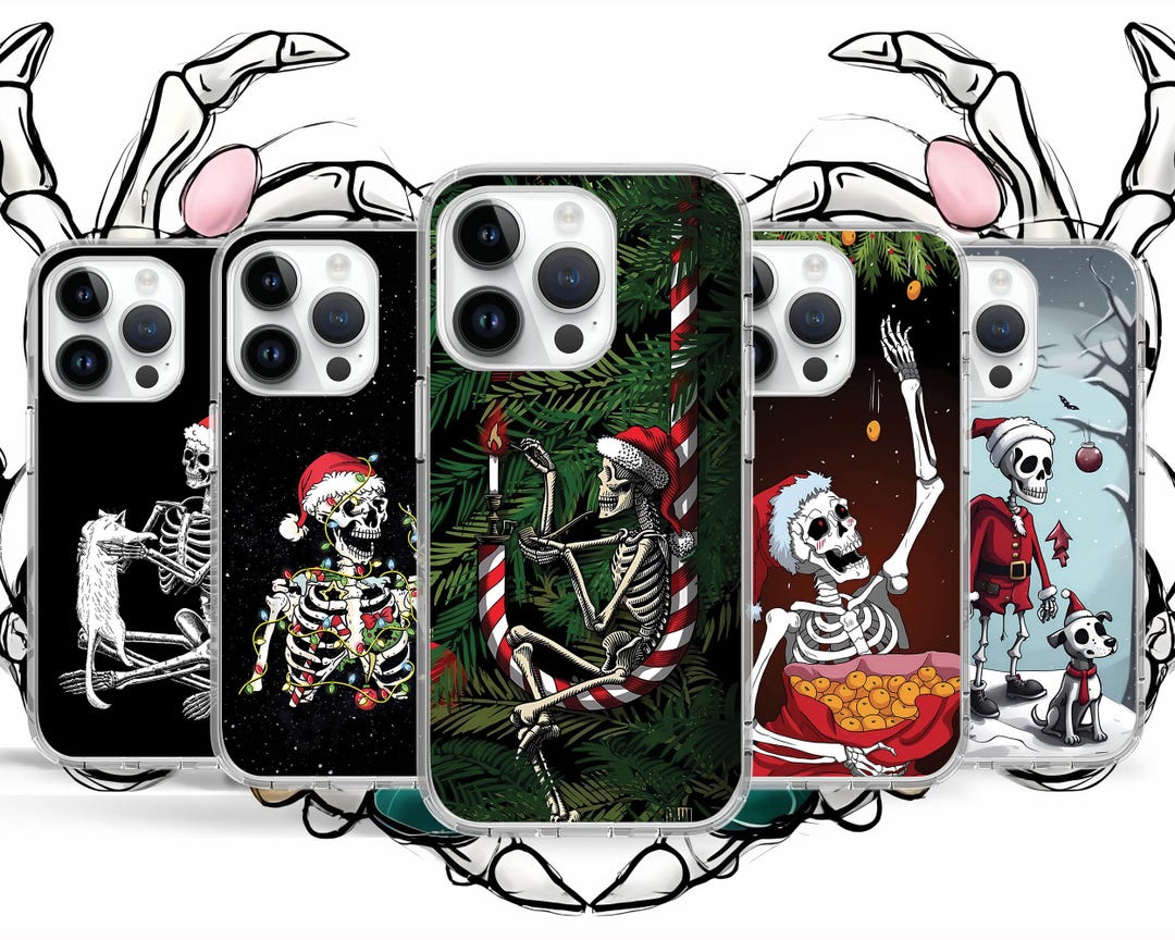 Skeleton Spooky Christmas Vintage Phone Case for iPhone Air 17 16 15 14 ...