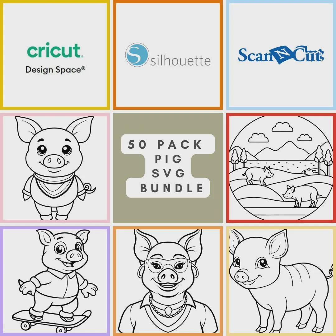 50 Pack Pig Svg Bundle for Papercrafts Cricut, Silhouette, Cameo, Scan ...
