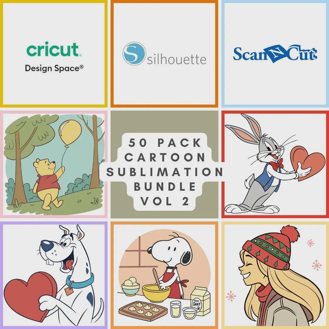 Cartoon SVG Bundle Vol 2, 50 Cute PNG + SVG Designs for Cricut ...