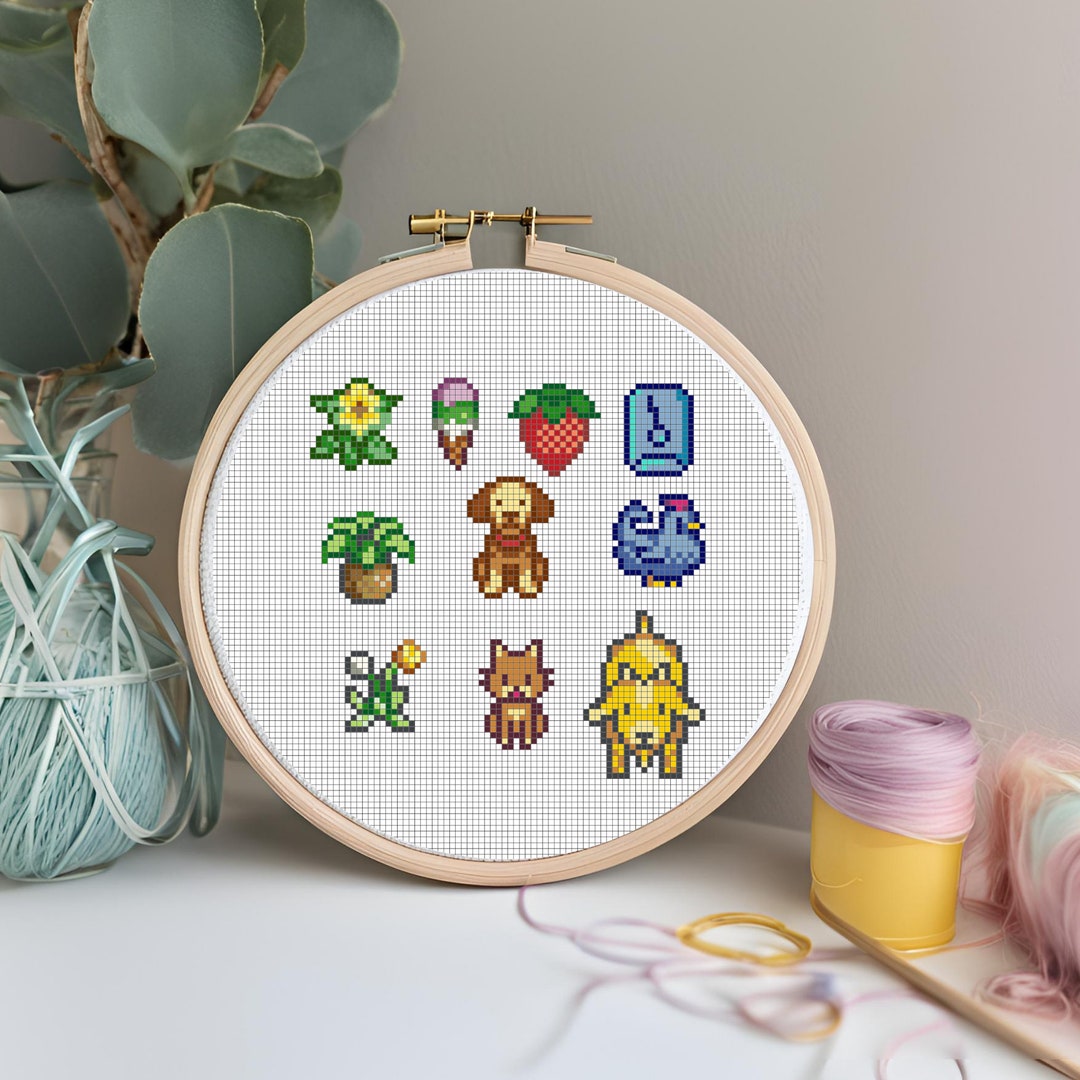 Stardew Valley Bundle Dog, Flower, Chick Items Cross Stitch Alpha ...