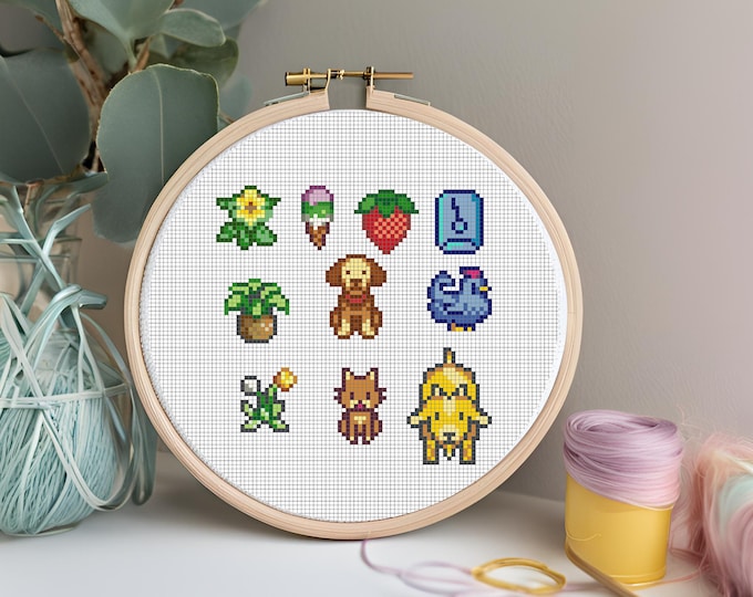 Stardew Valley Bundle Dog, Flower, Chick Items Cross Stitch Alpha ...