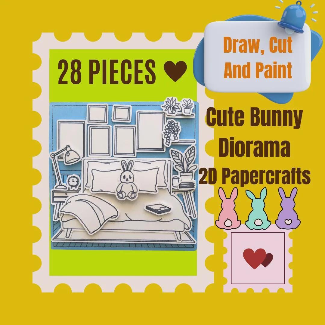 Bunny Room Papercraft Diorama Template: 2D Design (PDF & DXF) - Etsy